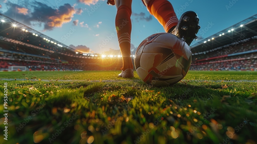 Soccer player's feet stepping on a soccer ball for kick-off in the ...
