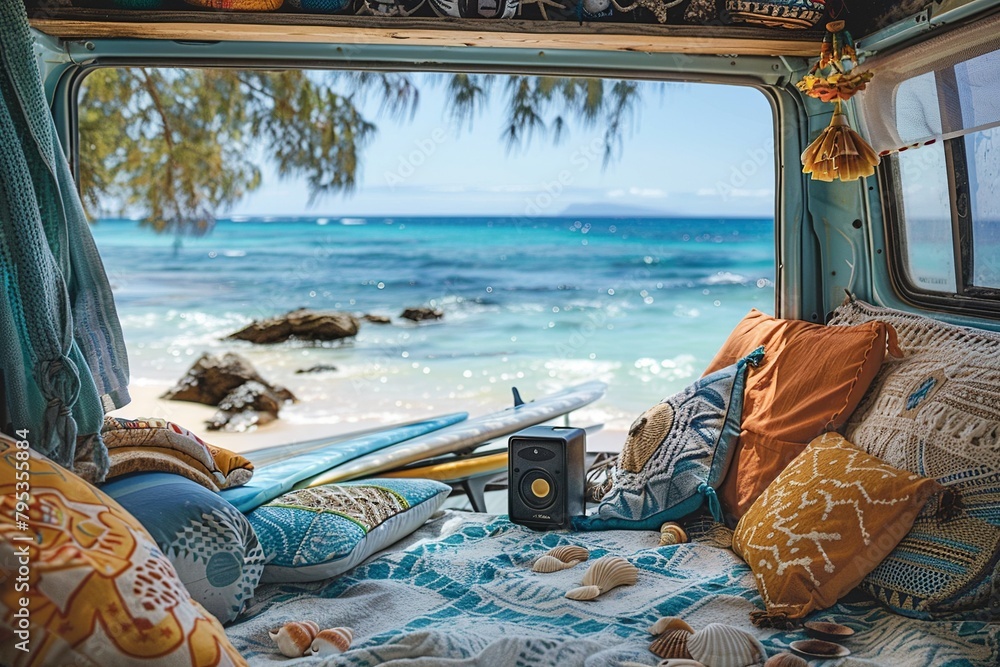 Immerse yourself in the essence of vanlife by the beach in summer ...