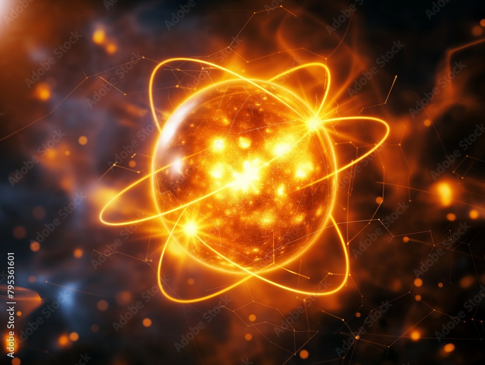 A glowing orange ball with a black background. The ball is surrounded ...