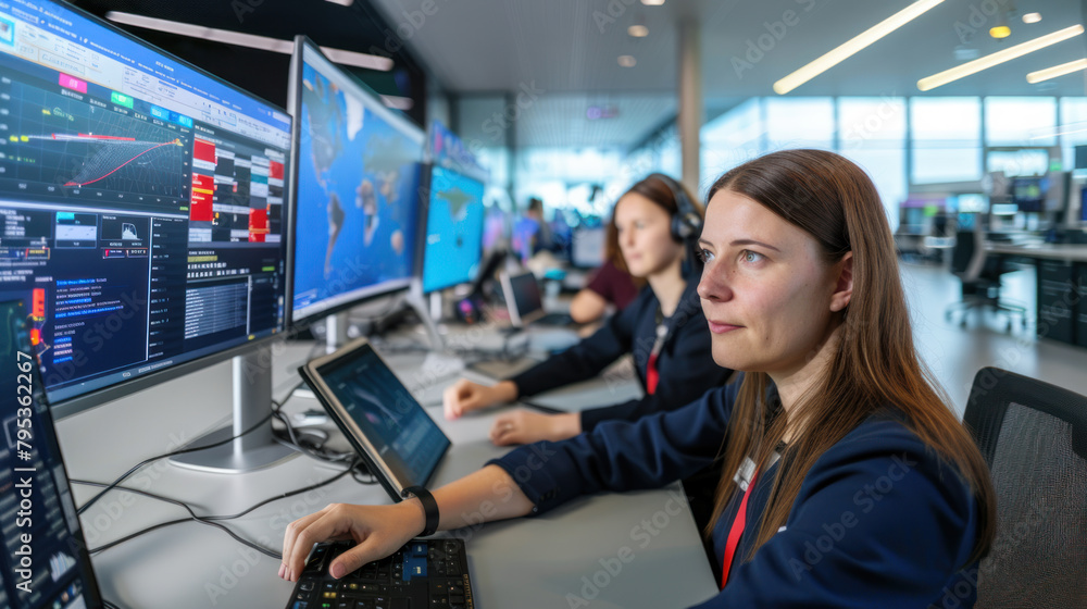 Global operations control room, secret service surveillance center ...