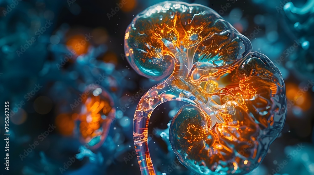 Vivid Cross Section of Human Kidney Showcasing Renal Cortex and Medulla ...