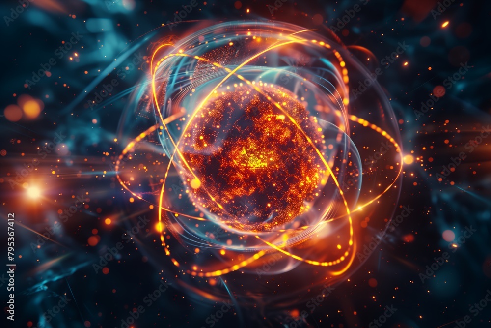 Collision of nuclei of elementary particles, image of nuclear reactions ...