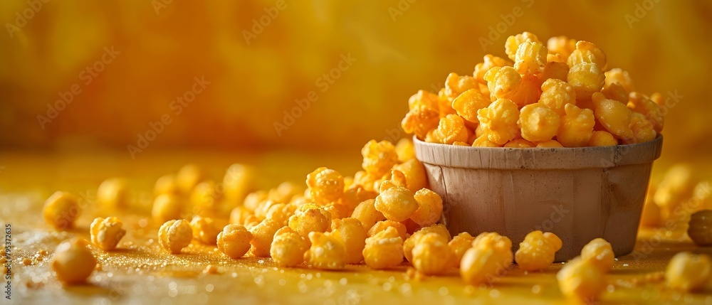 Cheese Puffs Overflowing from Container on Vibrant Yellow Background ...
