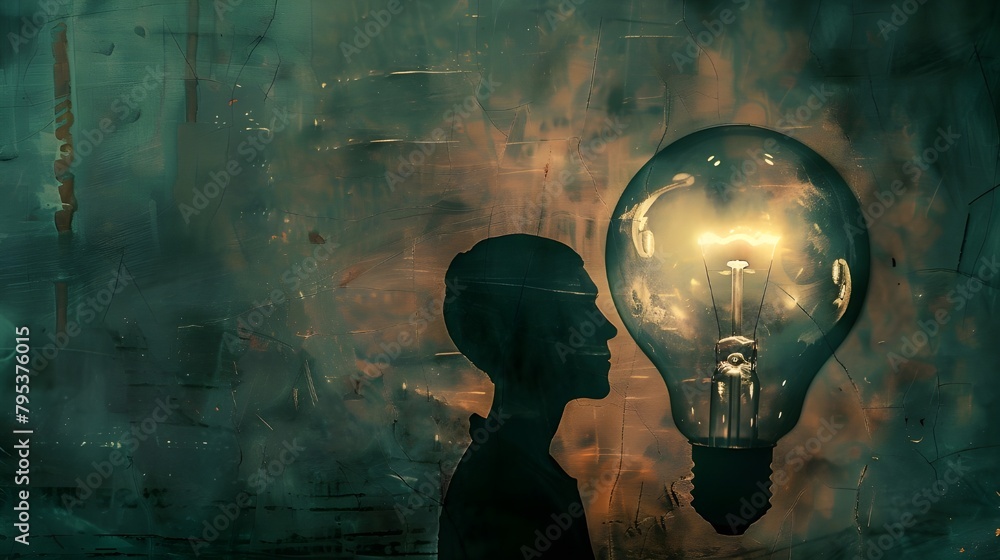 Light bulb on plain background, person and light bulb, person new idea ...