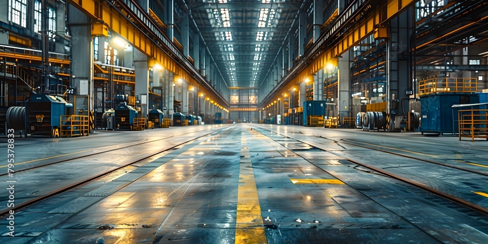 Interior of Vast Industrial Manufacturing Facility with Towering ...