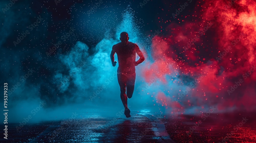 Dramatic sports background featuring a runner in an isolated scene ...