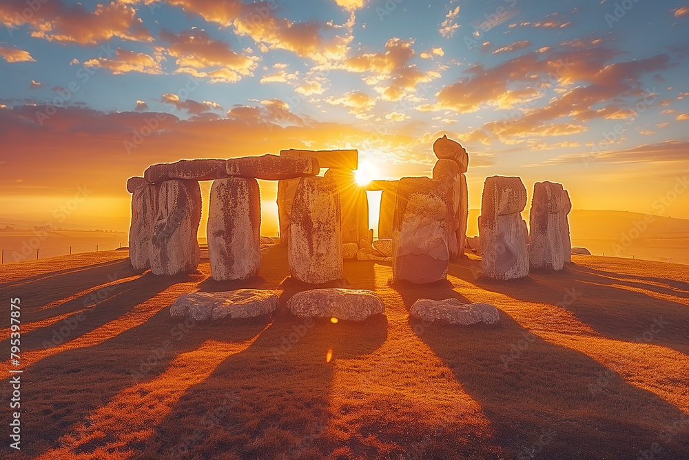 Sunrise illuminates Stonehenge during the Summer Solstice celebration ...