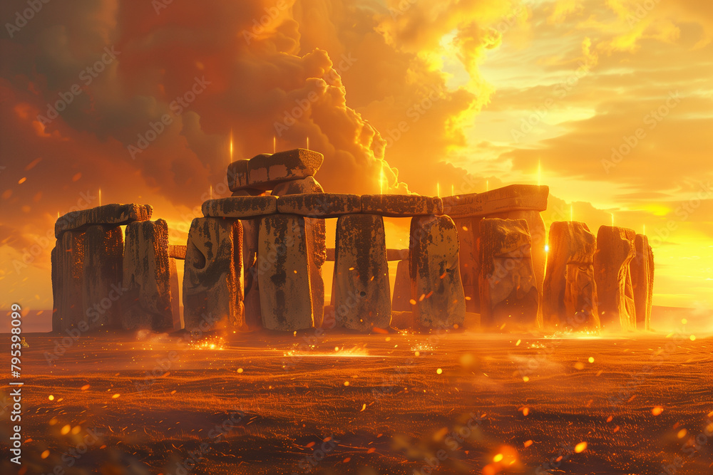 Sunrise illuminates Stonehenge during the Summer Solstice celebration ...