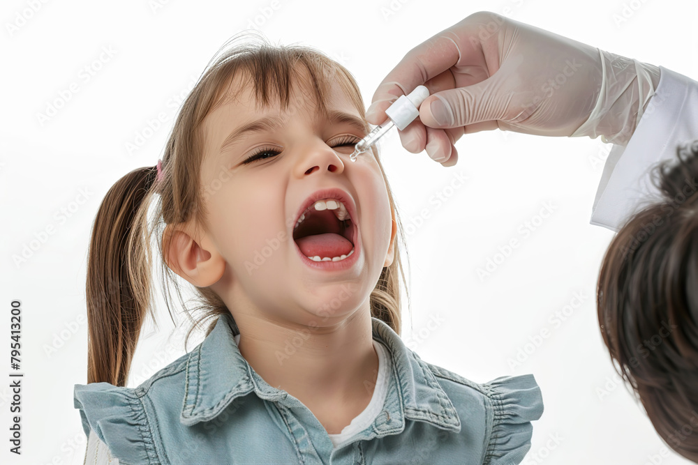 Little girl 5 years old holding head up with open mouth to get drop of ...