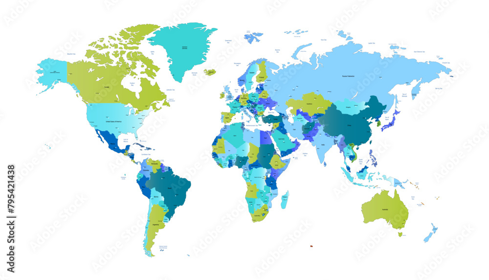 World map. Modern color vector map. Silhouette map Stock Vector | Adobe ...