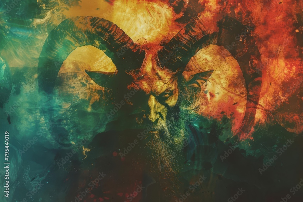 surreal and abstract horror portrait of baphomet devil creature with ...