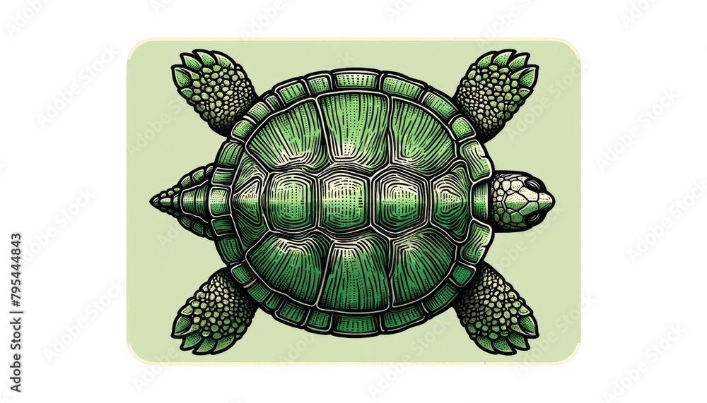 A turtle is shown in a green and white color scheme. The turtle is ...