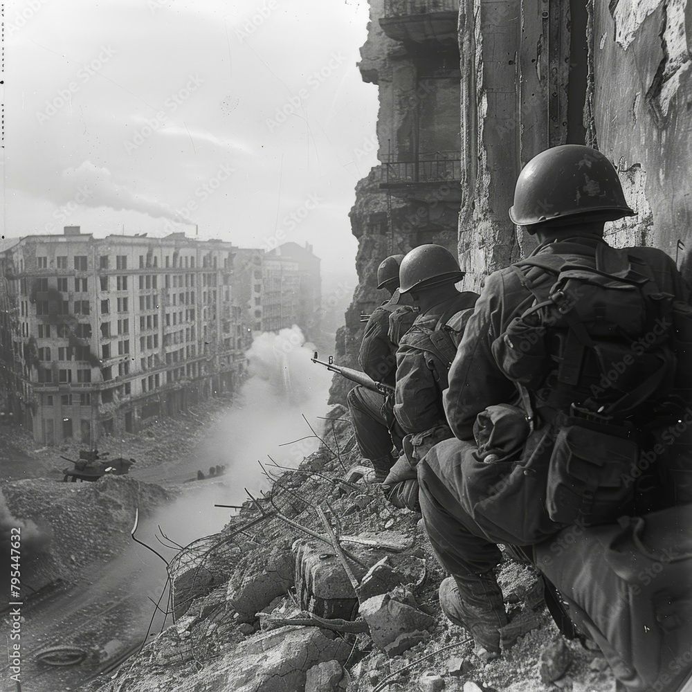 American soldiers during the Battle of Stalingrad, 1942. Stock ...