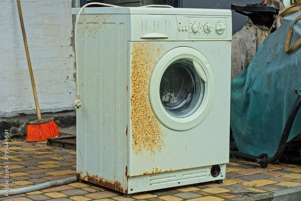 one white old iron rusty broken closed electric modern discarded ...