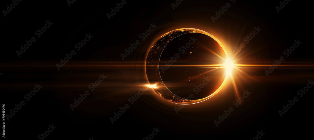 Solar Eclipse with Lens Flare on Black Background Stock Illustration ...