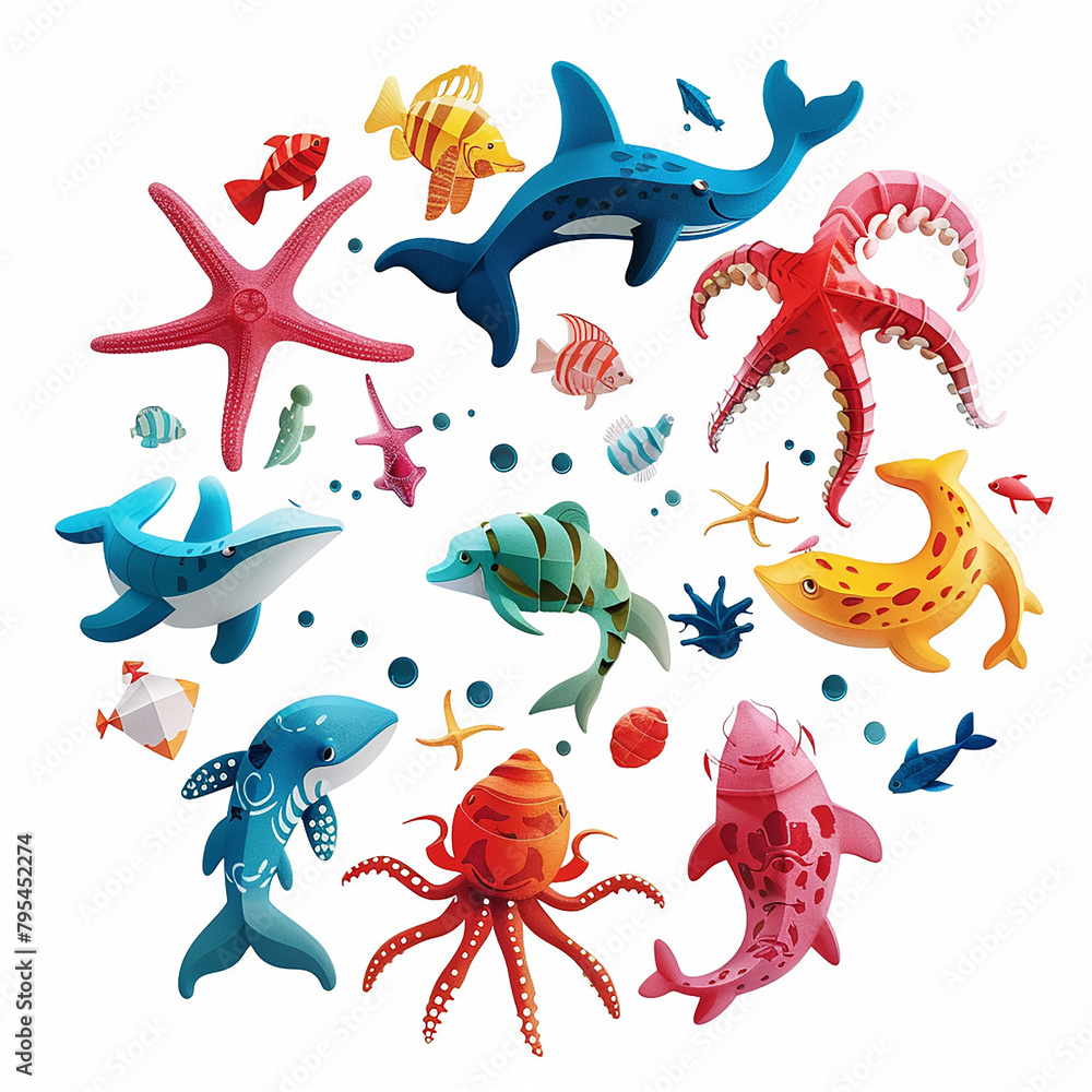 3d rendered photos of A logo for doodle Silhouette of Sea creatures ...