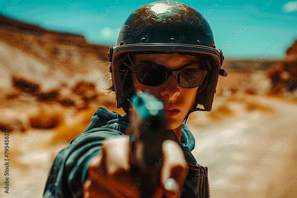 Jeune homme braquant un revolver Stock Photo | Adobe Stock