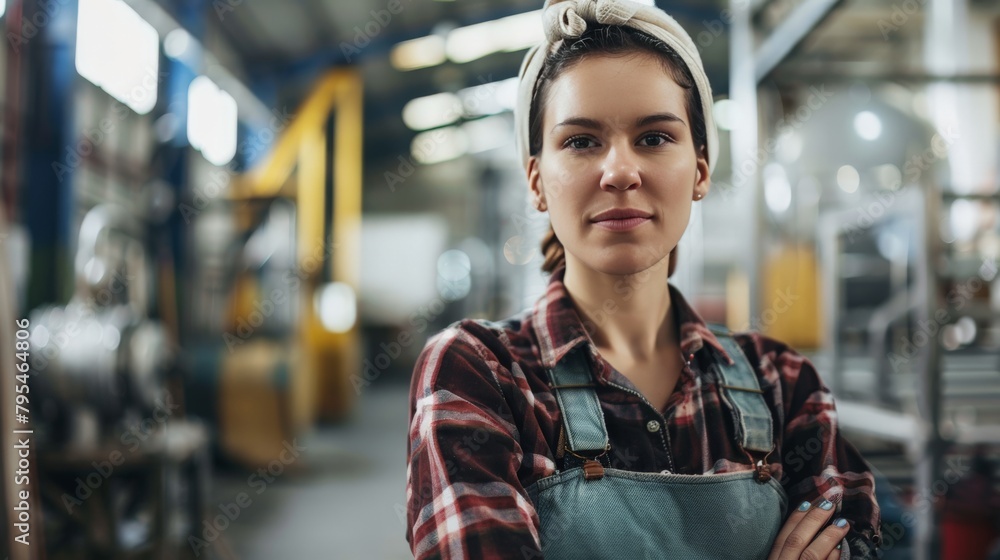The resilient figure of a female worker on the factory floor, her ...