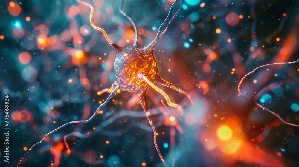 Neuron communication and brain activity. Action potential, impulse ...