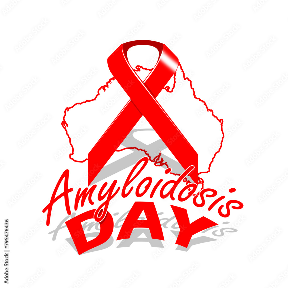 National Amyloidosis Day event banner. Red ribbon with line art of an ...