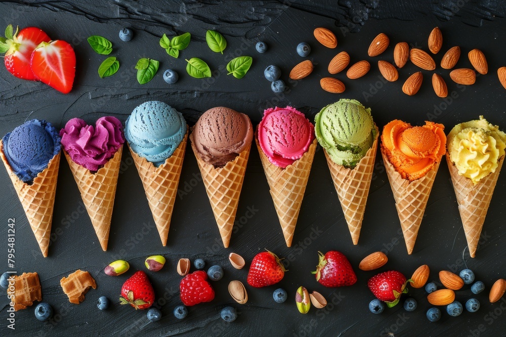 Discover the artistic design of ice cream candy in a serving of cream ...