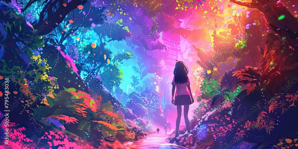 Illustrate a chromosaturation-inspired scene with an anime girl ...