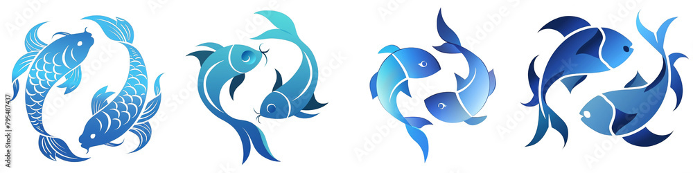 Pisces zodiac sign clipart collection, symbol, logos, icons isolated on ...
