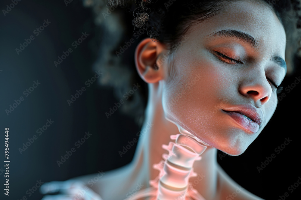 X ray, neck and body of girl, exam and study of vocal cords, trachea ...