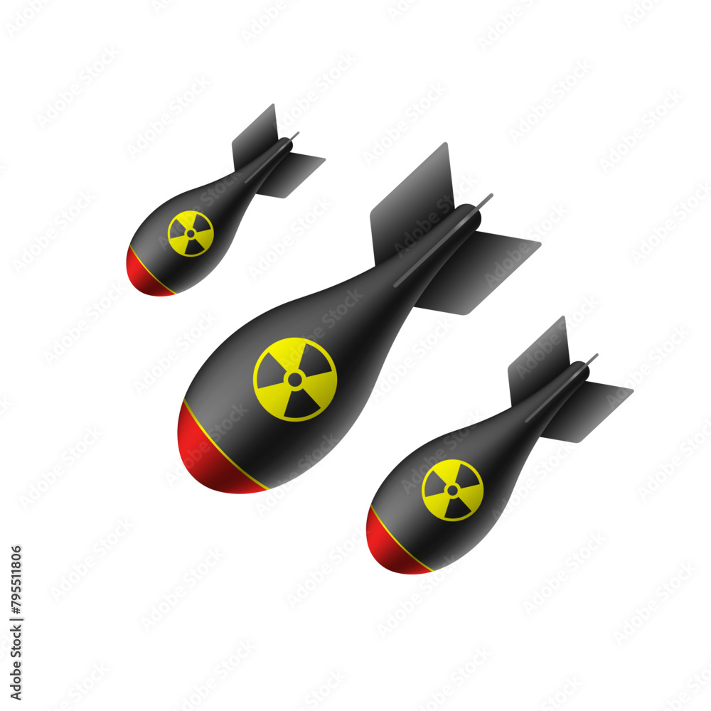 Atomic rocket air bomb. Nuclear atom bomb. Atomic bomb isolated on a white background. Vector ...
