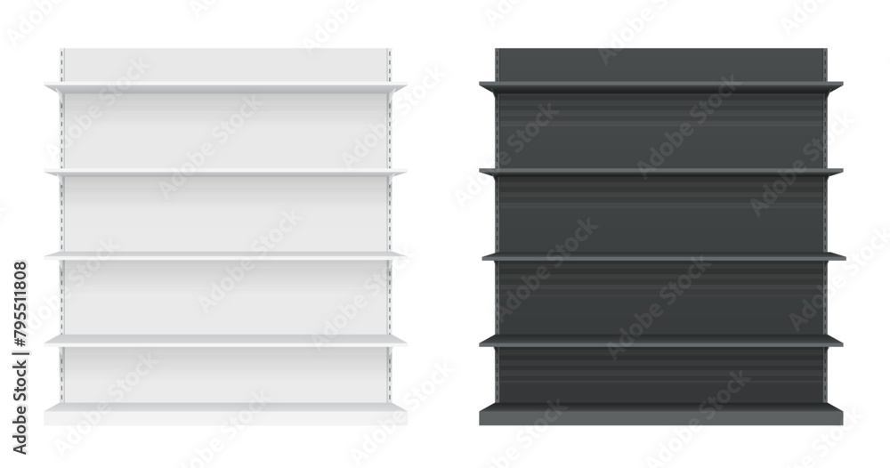 Black and white supermarket advertising blank mockup. Empty store shelf ...
