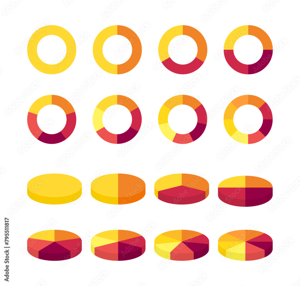 Pie charts diagrams. Set of different color circles isolated. Infographic element round shape ...