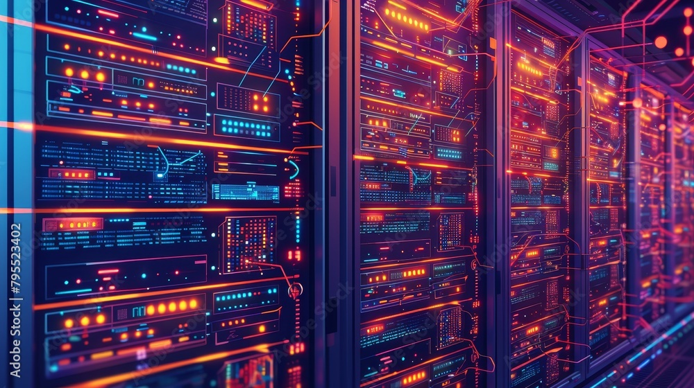 Internet Infrastructure: A vector illustration of a data center with ...