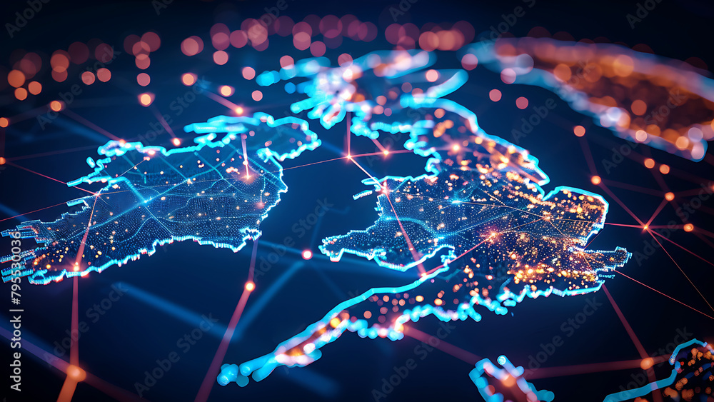 Map of United Kingdom with networks. Global communications systems and ...