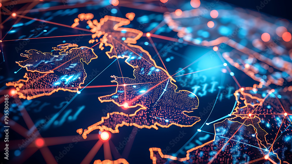 Map of United Kingdom with networks. Global communications systems and ...