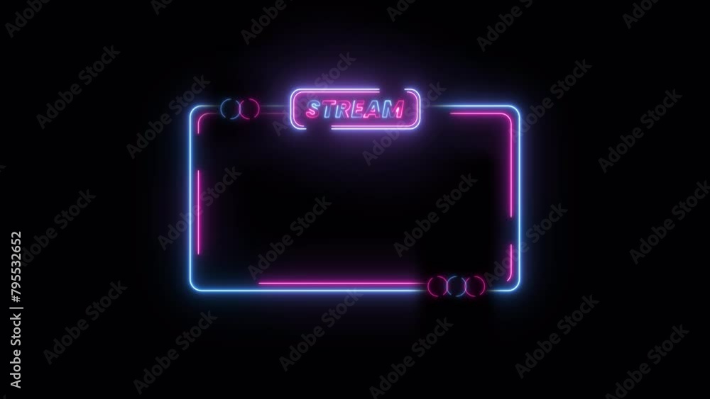 Neon looped light frame for game streaming video on a transparent ...