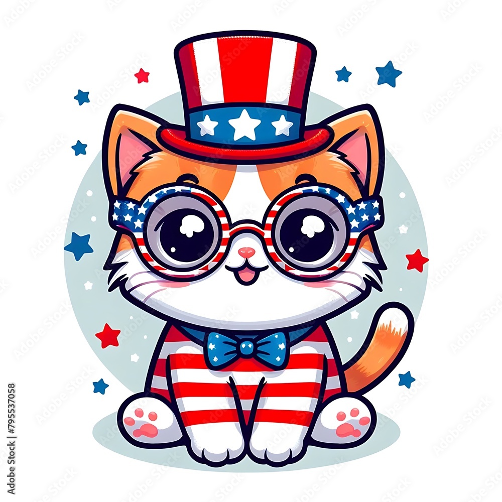 cute cat 4th of July Independence day with stars and stripes glasses ...