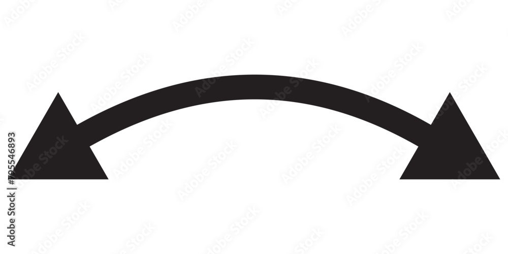 Black Dual sided arrow vector, icon. Semicircular curved thin, long ...