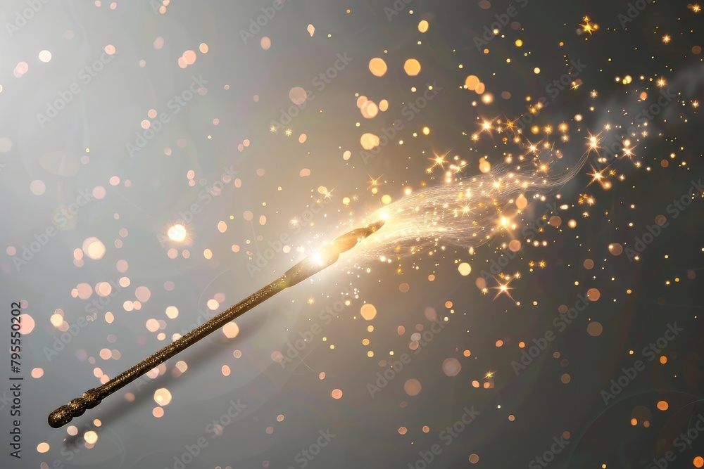 Twinkling magic wand sparkles swirling in the air against a transparent ...