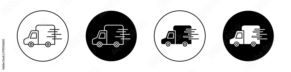 Moving truck icon set. delivery van vector symbol. fast shipping ...