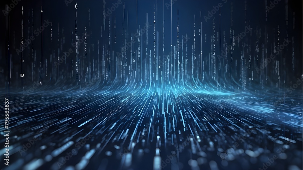 Abstract blue background with binary coded numerals indication for a cyberattack data breach ...