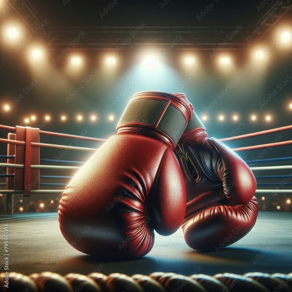 Red boxing gloves in the ring, European Amateur Boxing Championships ...