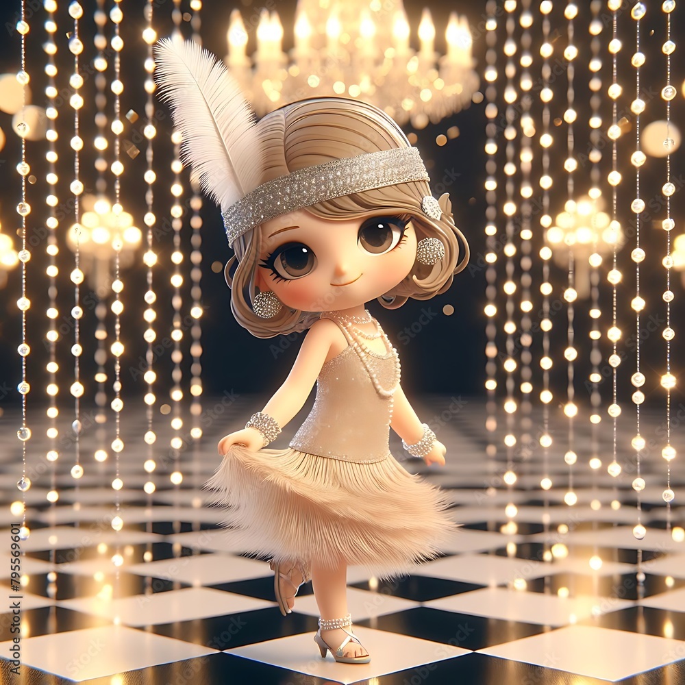 3d cute flapper girl, Vintage woman 1920s style. Vector retro style ...