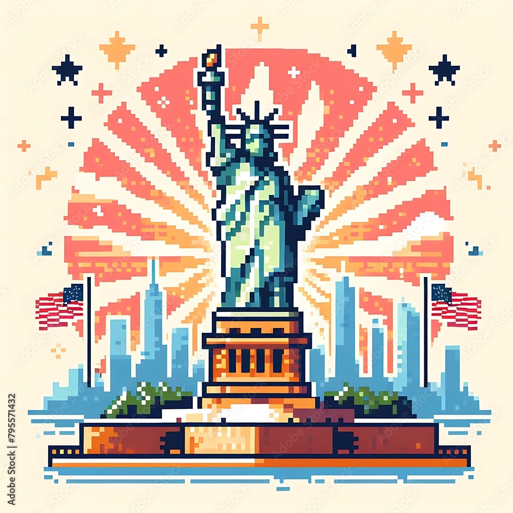 Pixel liberty statue. NYC city architecture symbol, USA democracy and ...