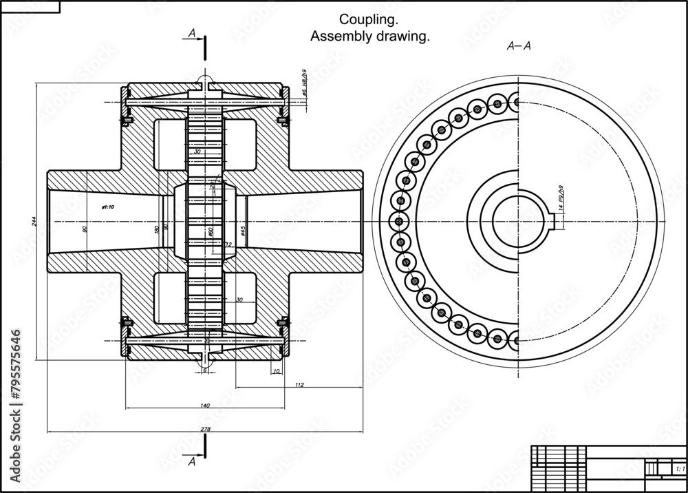 Vetor de Assembly drawing of coupling. Vector engineering cad scheme of ...