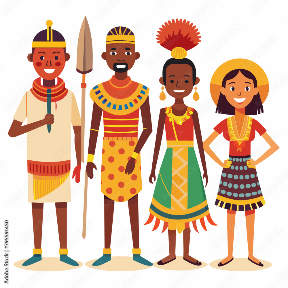 African tribe people, native village ethnicity vector illustration set ...