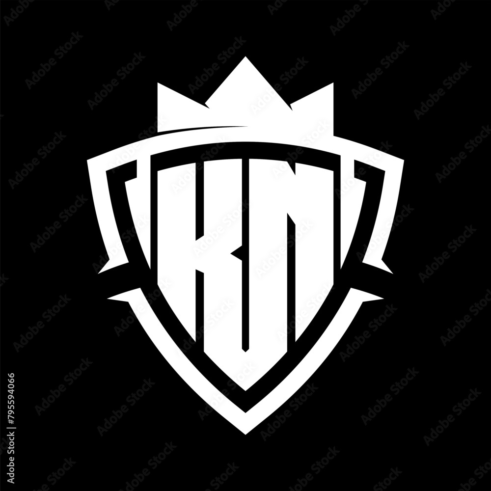 KN Letter monogram with triangle curve shield shape with crown white ...