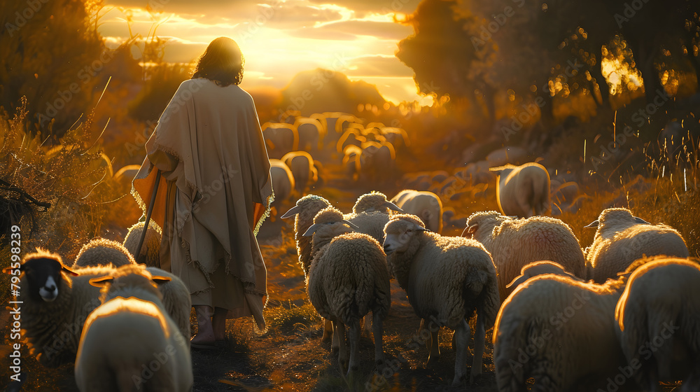 Bible jesus shepherd with his flock of sheep. Stock Illustration ...