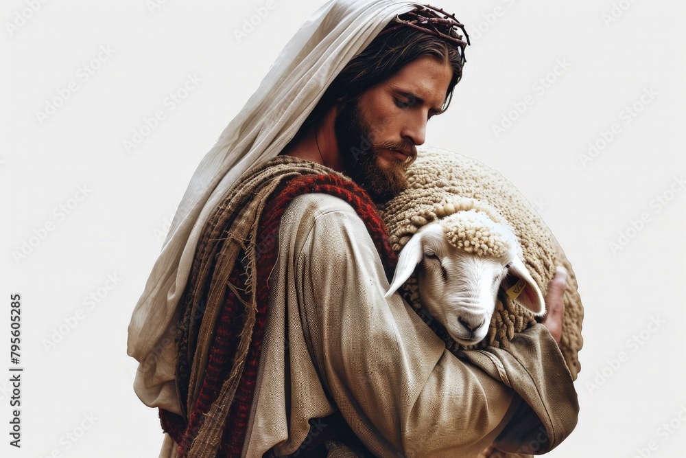 Depiction of Jesus Christ as Shepherd - Jesus Christ holding a Lamb ...