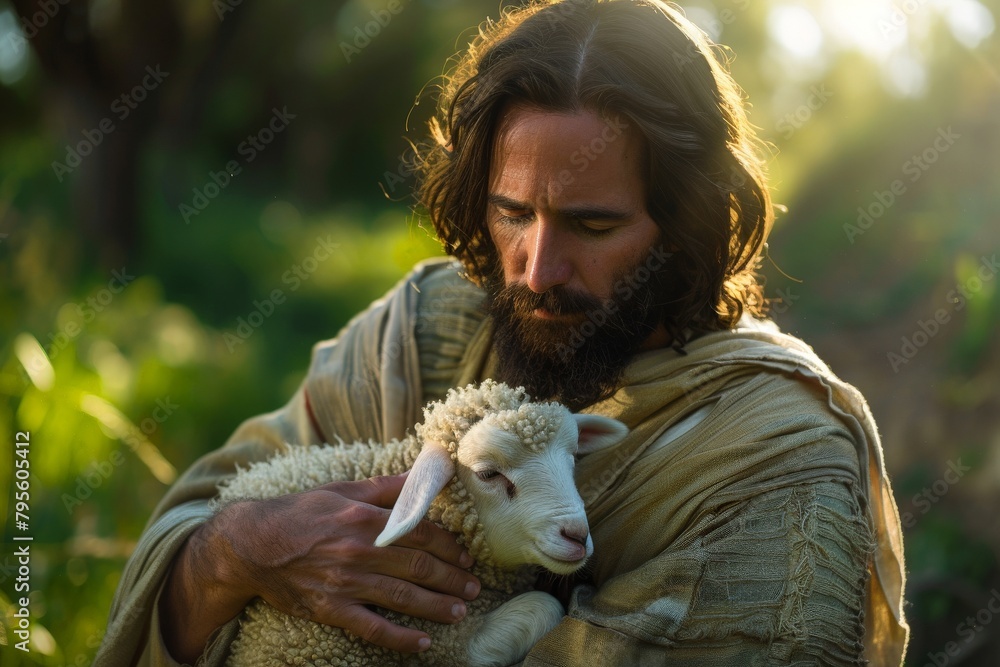 Depiction of Jesus Christ as Shepherd - Jesus Christ holding a Lamb ...