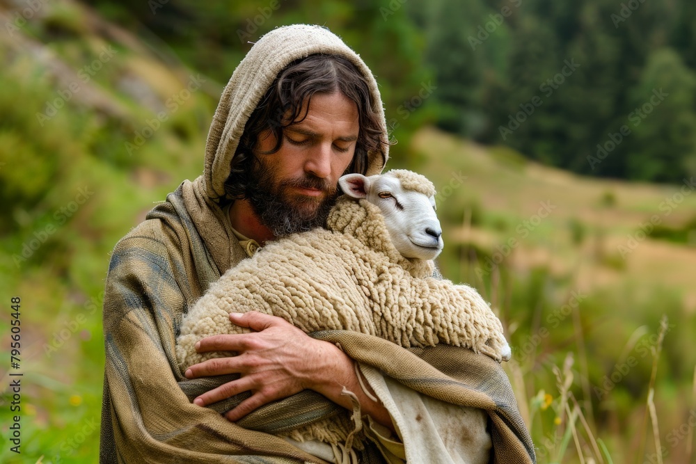 Depiction of Jesus Christ as Shepherd - Jesus Christ holding a Lamb ...